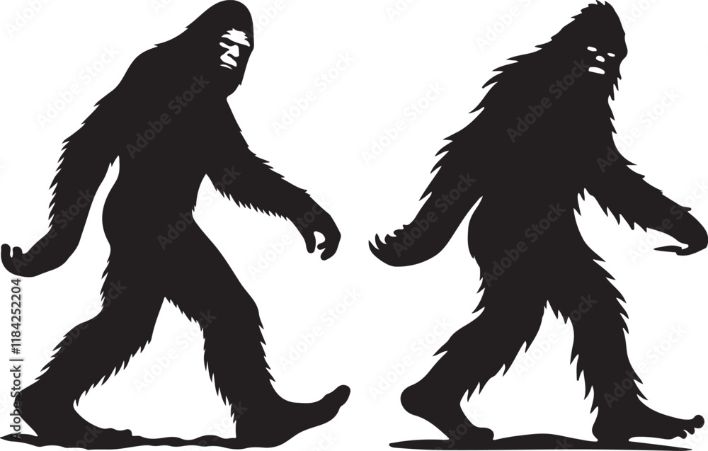 Walking Bigfoot Silhouette Vector Art. Bigfoot yeti silhouette set ...