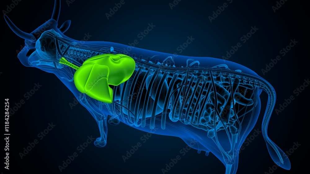 cow digestive system lungs and large intestine system anatomy. 3d ...