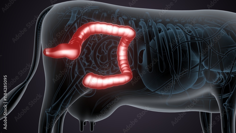 cow digestive system lungs and large intestine system anatomy. 3d ...