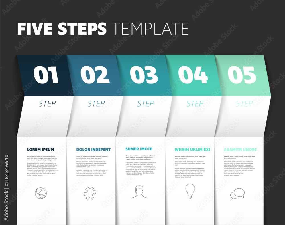 Five steps progress process infographic layout template with big ...
