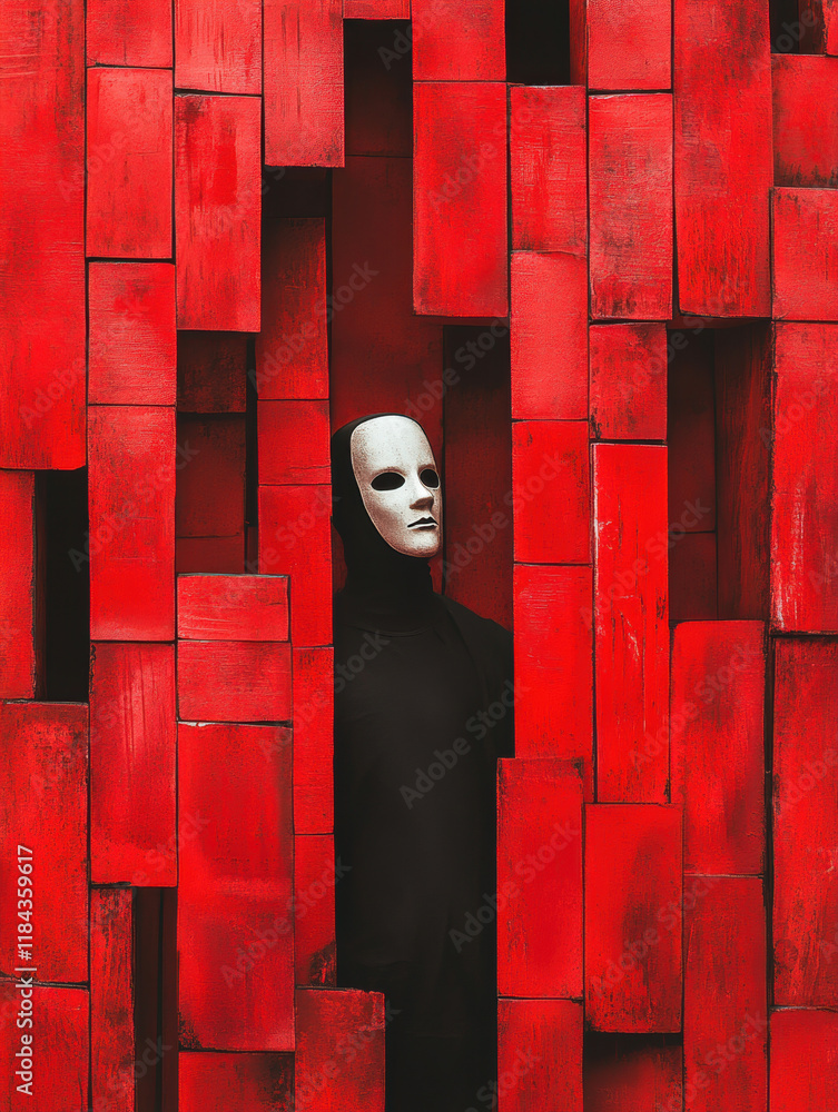 Serial killer, A surreal digital artwork featuring a masked figure ...