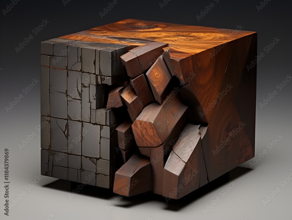 Dynamic geometric cubic design with a mix of rusted metal and natural ...