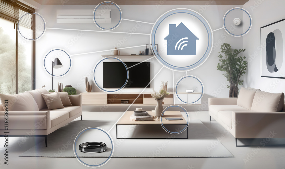Smart home automation. Remote controls devices connected on wi-fi ...