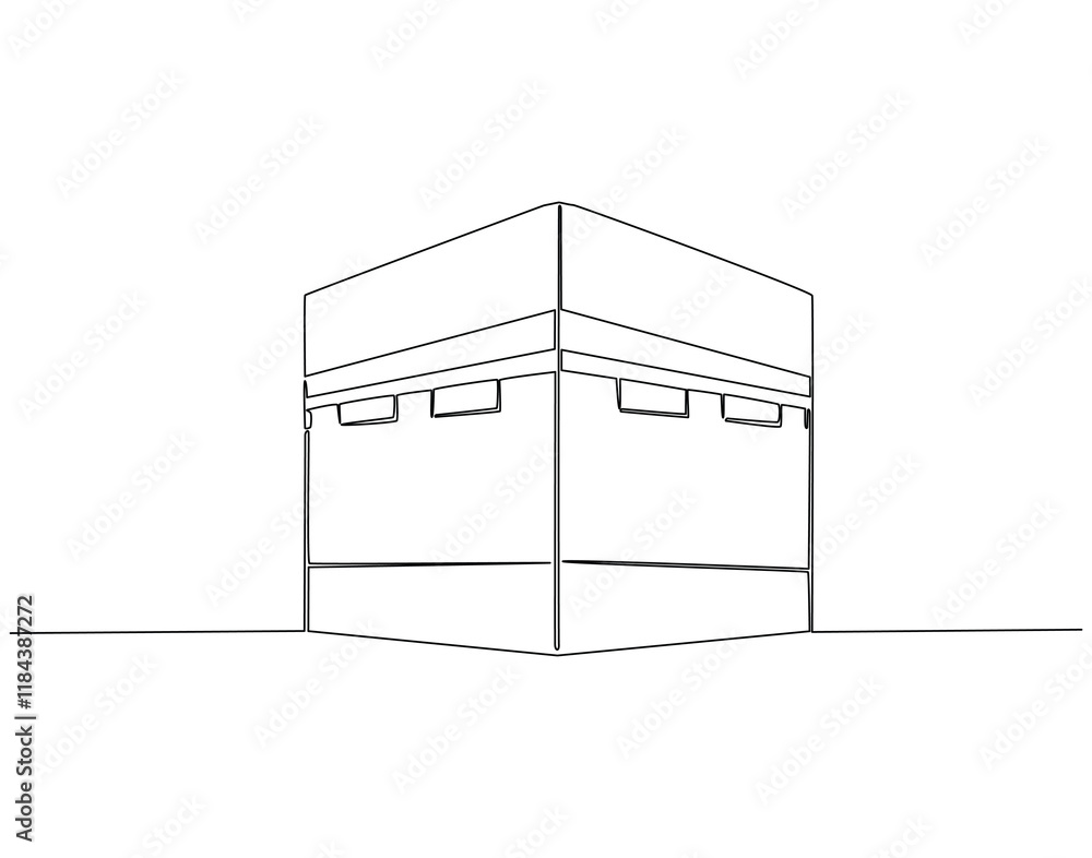 Continuous line drawing of kaaba mecca. Single line illustration of ...
