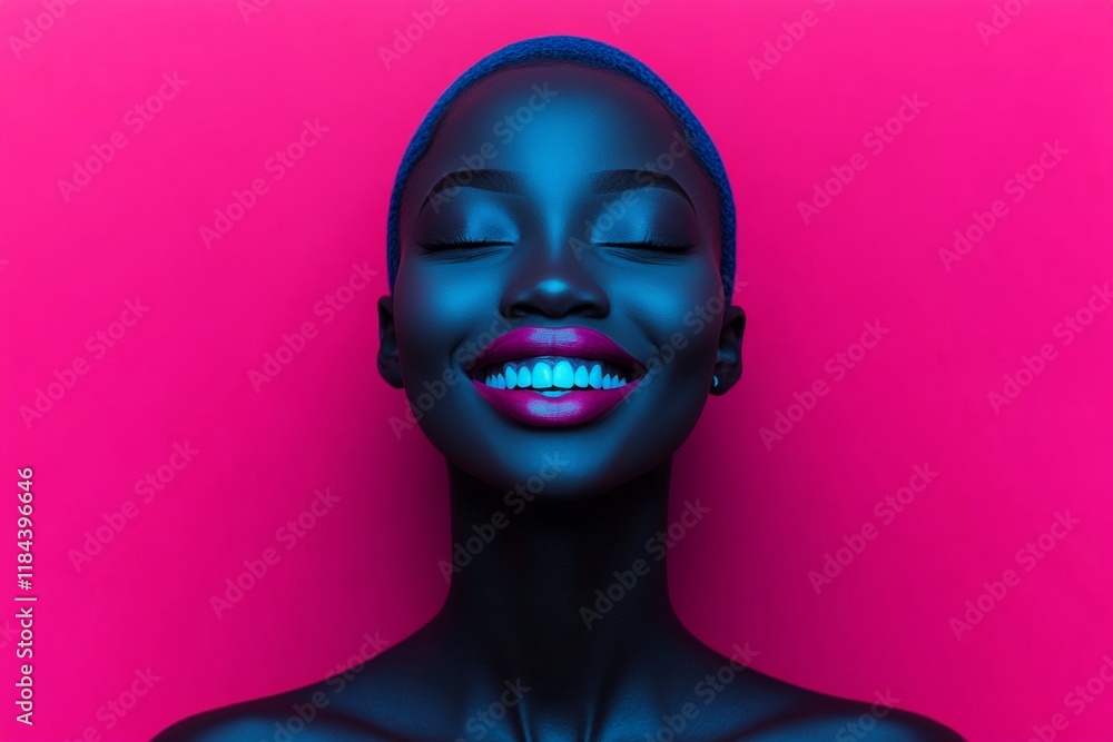 Short trim - blue hair. Pretty happy black girl - for ads, ad page and ...