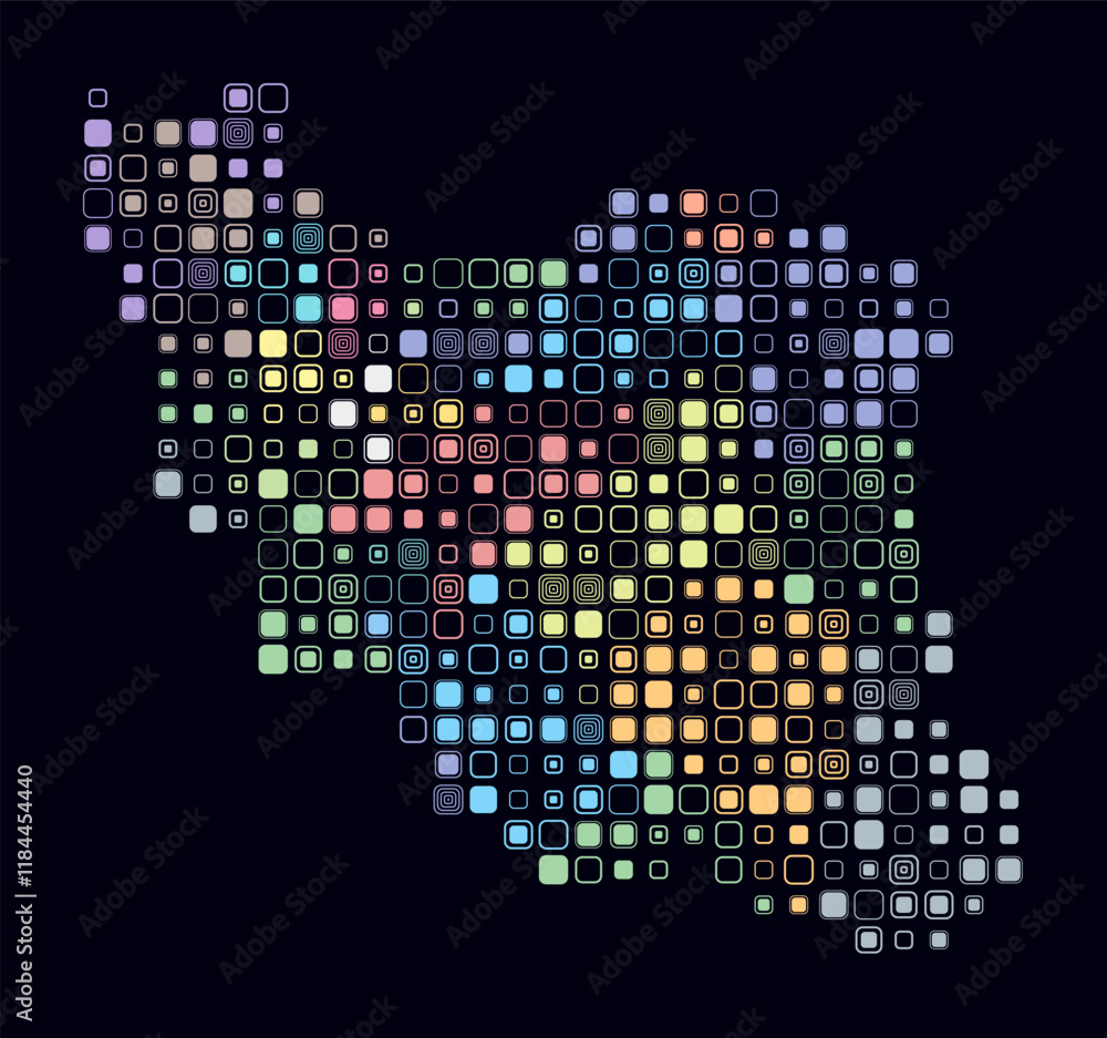 Iran, shape of the country built of colored cells. Digital style map of ...