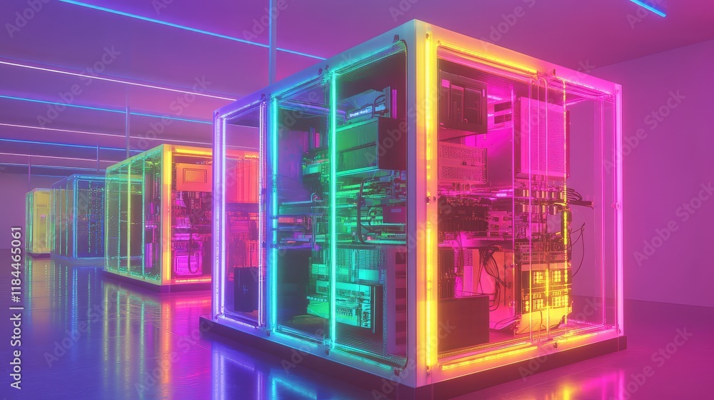 Transparent computing module showing inner components glowing in ...