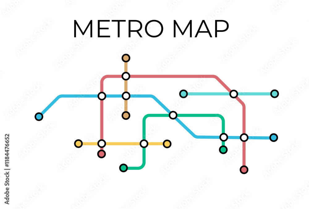 Metro stations and plan of subway with. Fictional metro map of ...