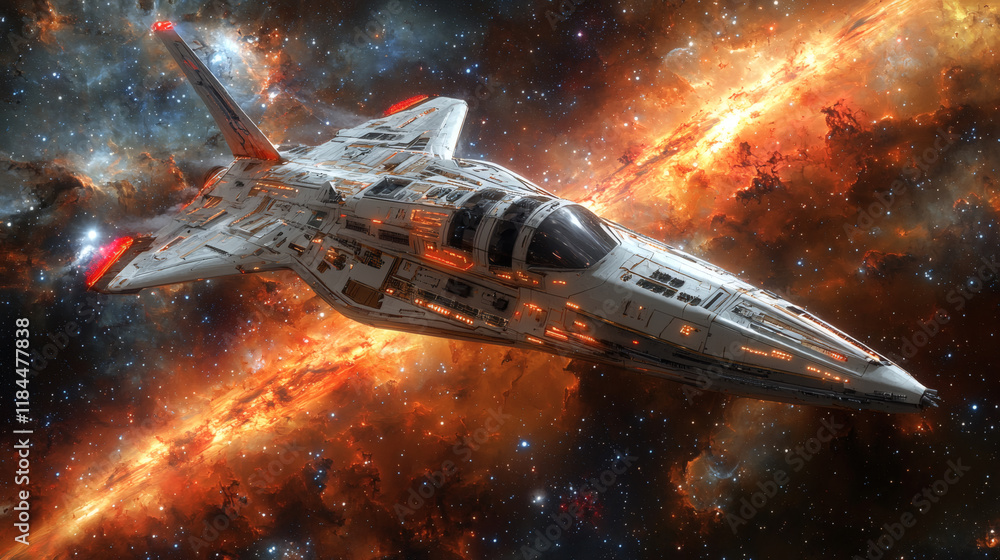 Spaceship in Nebula: A futuristic spaceship soars through a vibrant ...