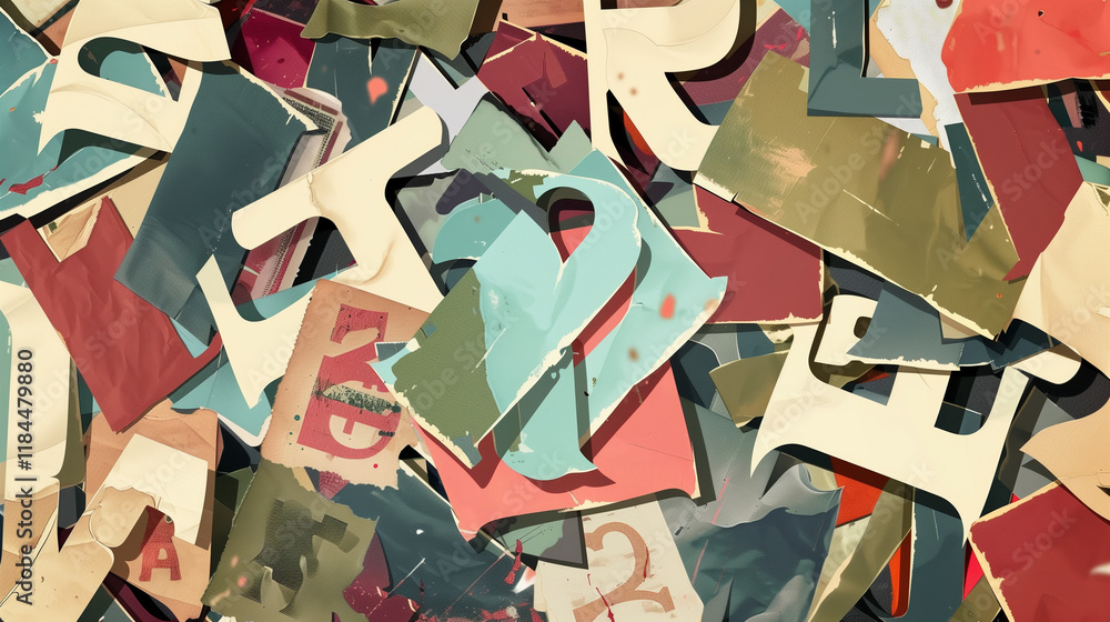 Ransom collage Vintage Old Paper Cut Out Color Letters and Numbers ...