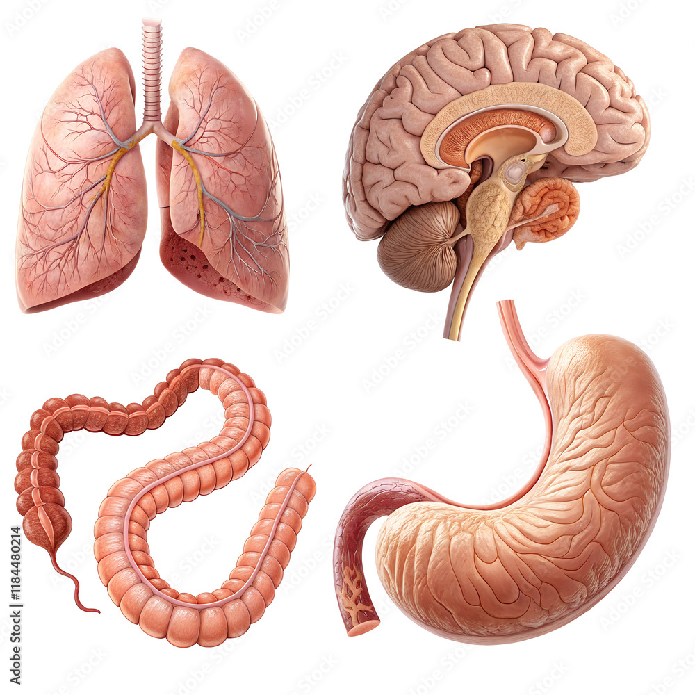 Stomach, lung, brain, set bundle anatomy illustration PNG, isolated ...