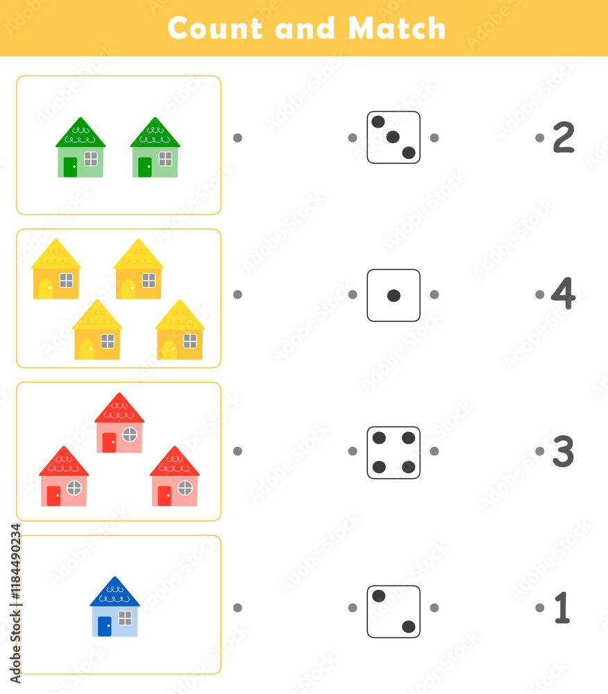 Count and Match Worksheet. Counting educational children game. Math ...