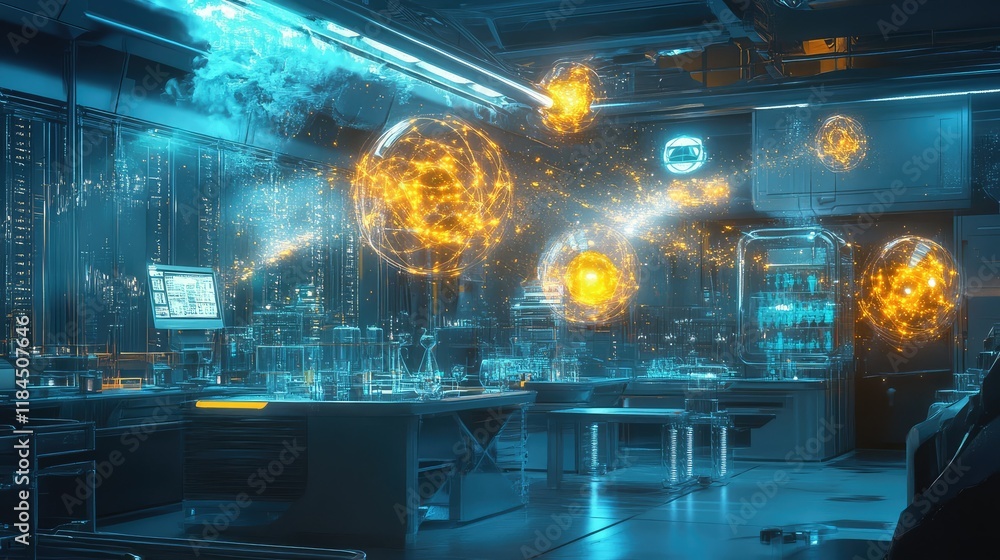 Visualization of quantum science, showing entangled particles and ...