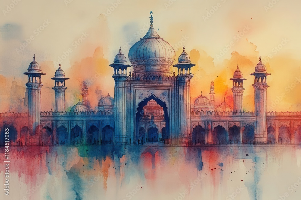artistic watercolor rendition of historic charminar monument capturing ...