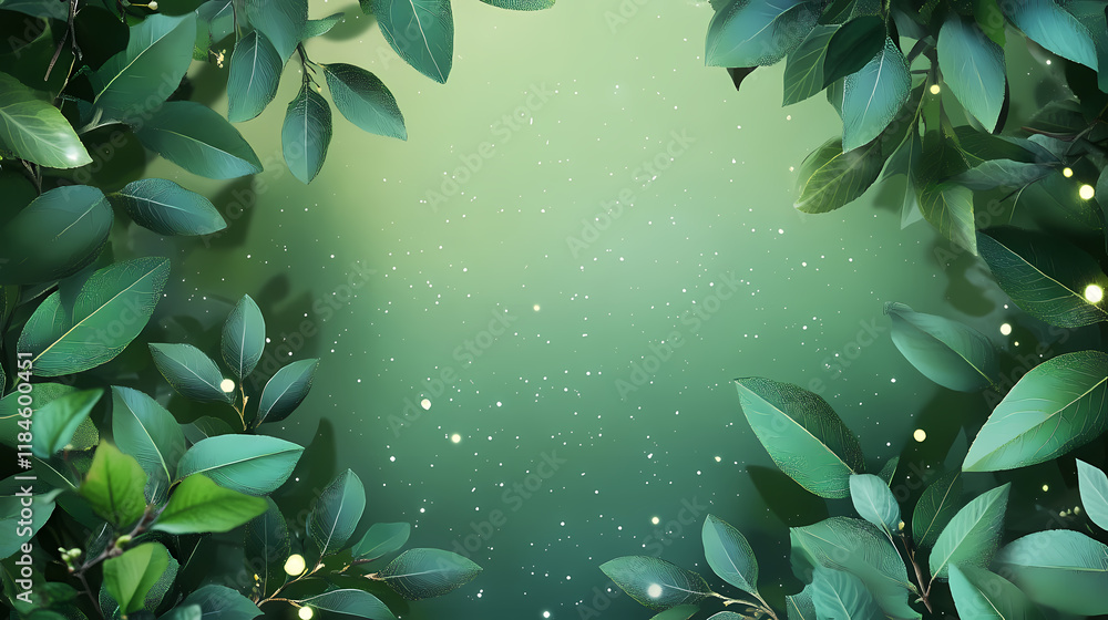 Green background with a dark green gradient, green leaves on the left ...