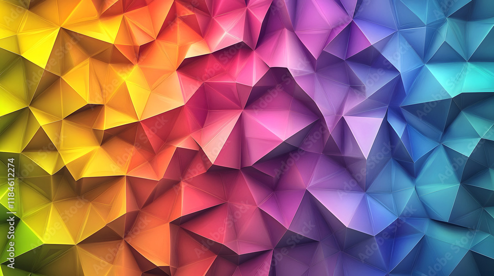 A fragmented abstract image of overlapping triangles in vibrant ...