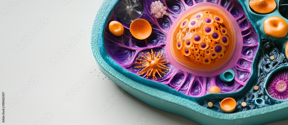 Colorful 3D model of a eukaryotic cell, showcasing its organelles ...