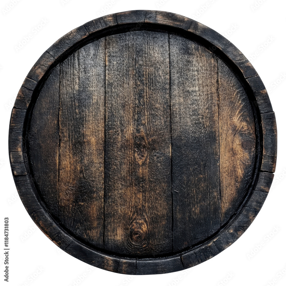 Aged Wooden Barrel Top View: Dark Rustic Texture Background for Design ...