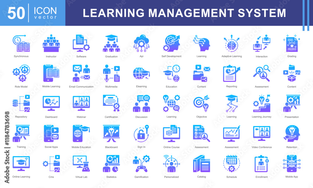 Stock-Vektorgrafik „Learning Management System icon collection set ...