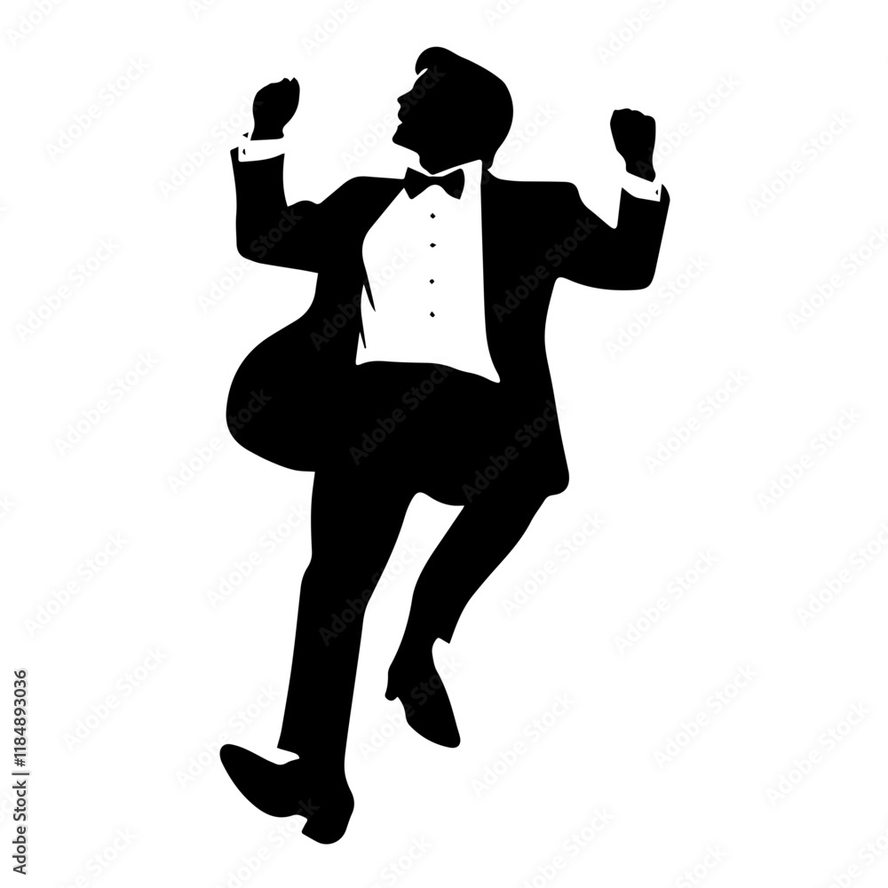 silhouette of a young Asian man having fun and acting lively at a ...