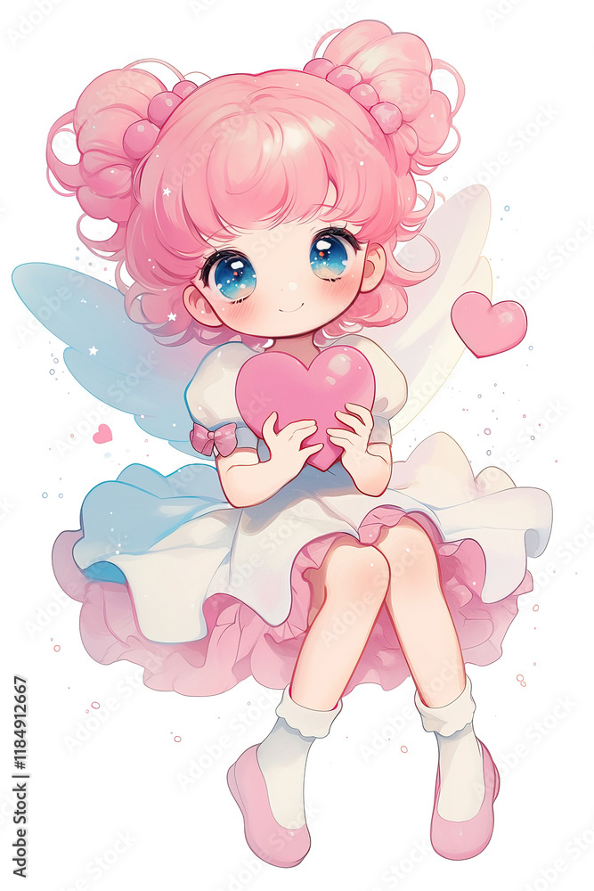 adorable anime chibi kawaii girl with pink side buns hairstyle and ...
