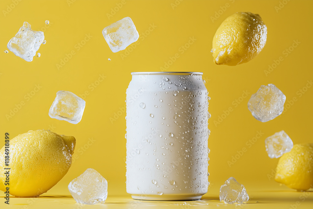 Empty white wet dewy refreshing can mockup design template with ...