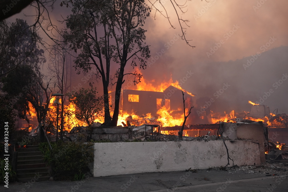 House burning in the Palisades fire Stock Photo | Adobe Stock
