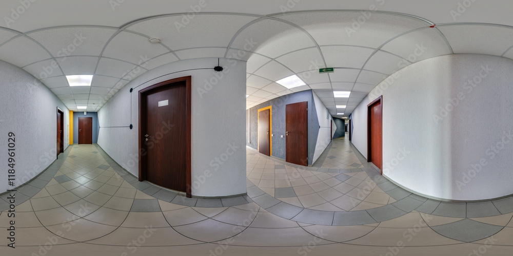 360 hdri panorama in white empty corridor for room office. full ...