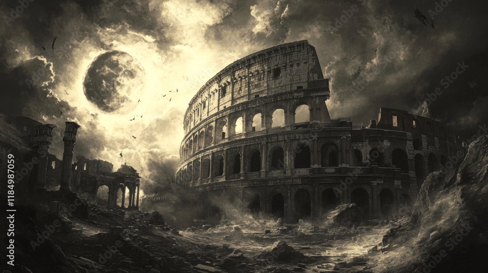 Ancient roman arena for gladiators fight. Vector cartoon illustration ...