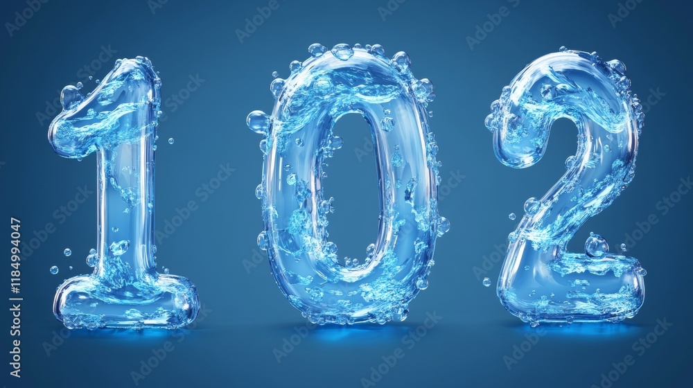 Water font, blue bubbles in numbers shape. Aqua or liquid gel numeral ...