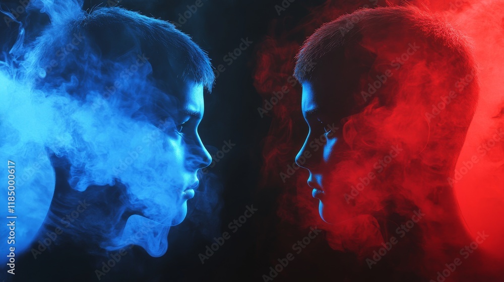 Smoke with red and blue neon light effect for mma or box fight poster ...