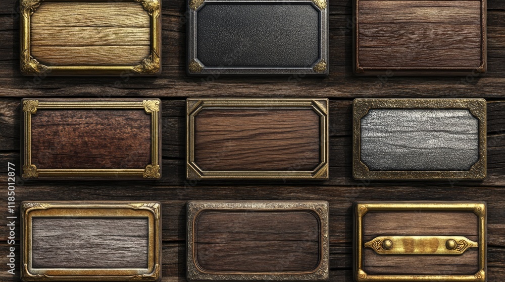 Stock-Illustration „Wooden buttons with gold and silver frames for game ...