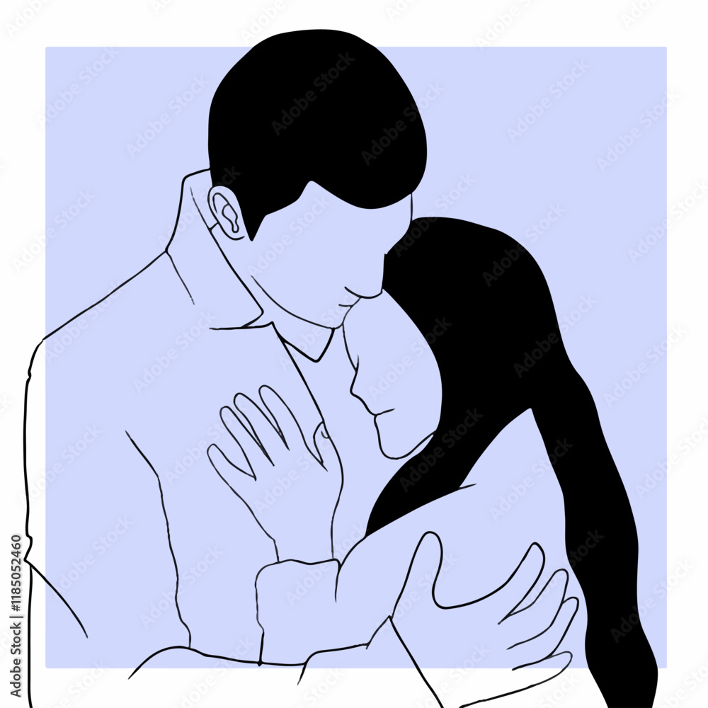 Minimalistic line art illustration of a couple sharing a heartfelt ...