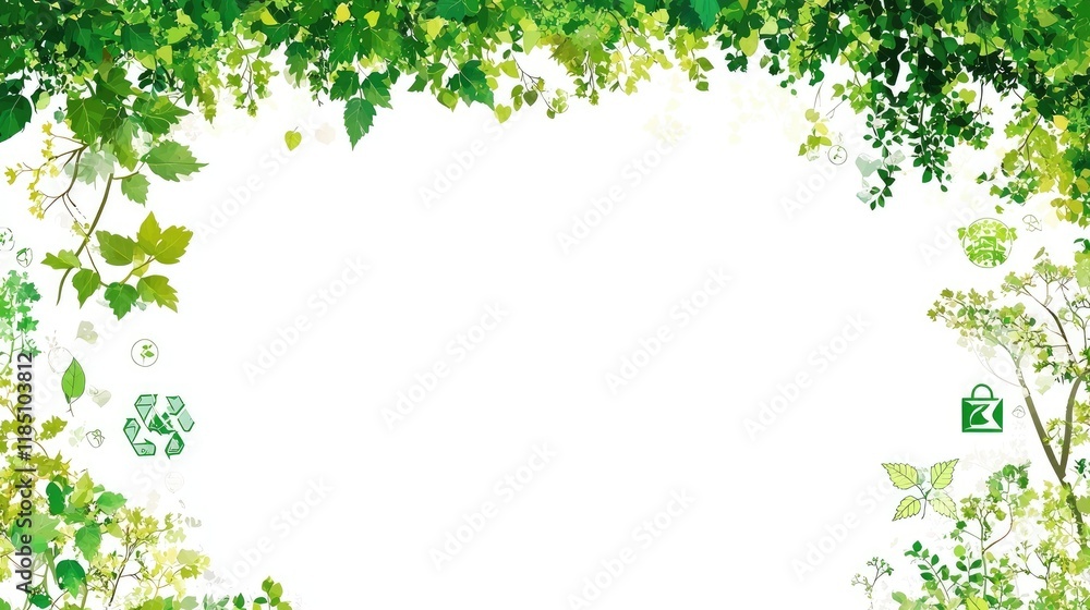 A vibrant green border featuring leaves and recycling symbols ...