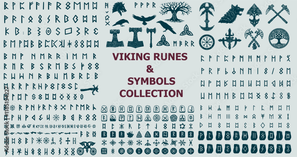 VECTOR MEGA SET Viking runes and symbols collection. set of pagan norse ...