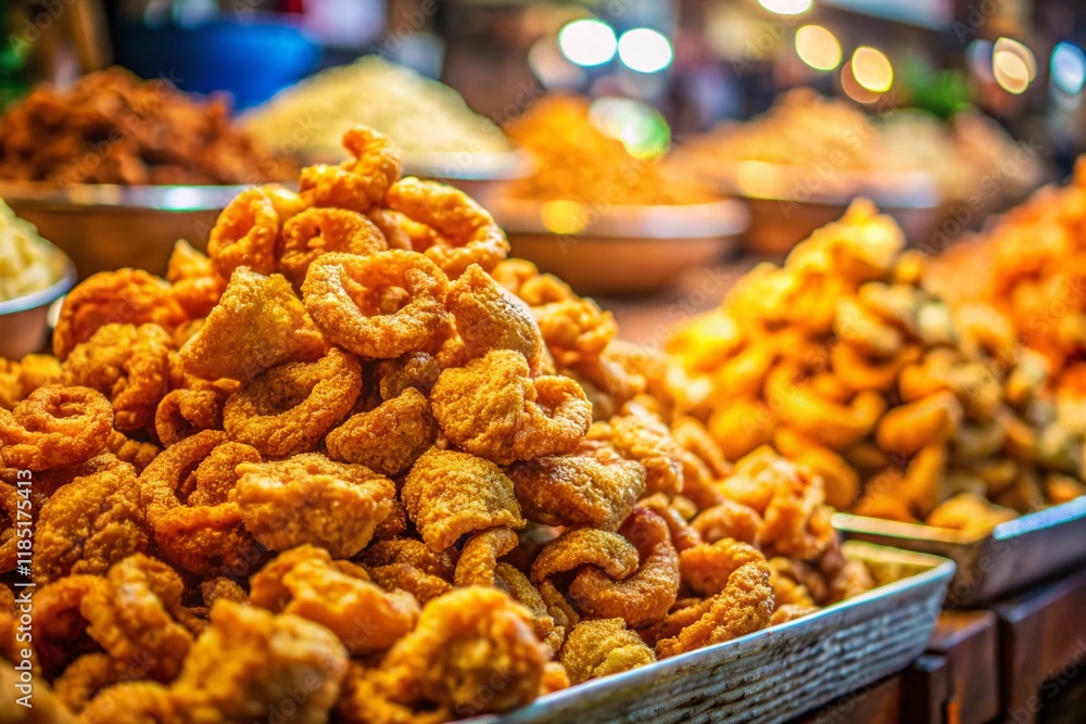 Crispy Thai Pork Rinds, Local Market Closeup, Tilt-Shift Photography ...