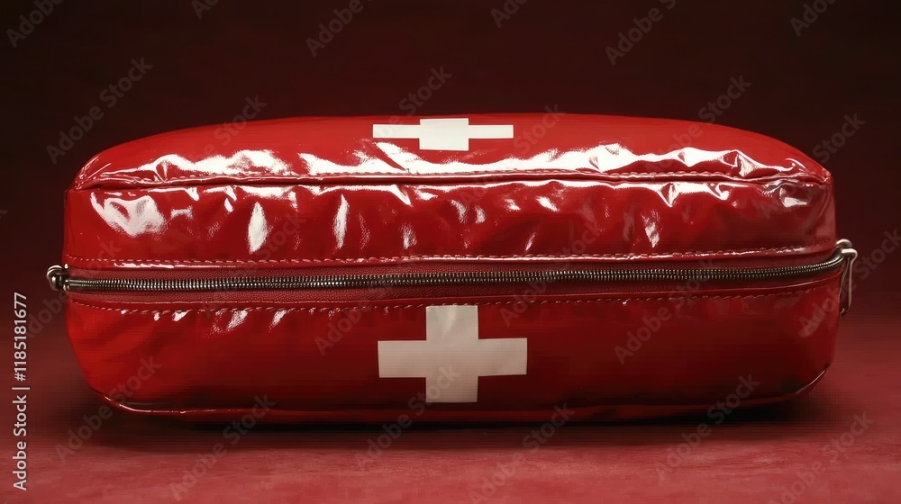 Red Patent Leather First-Aid Kit Bag: Emergency Medical Supplies, Shiny ...