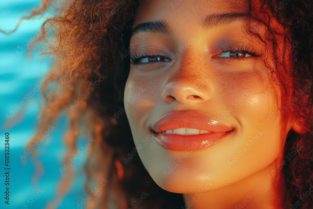 Long hairdo - afro hair. Gorgeous smiling mixed-race girl - for ads ...