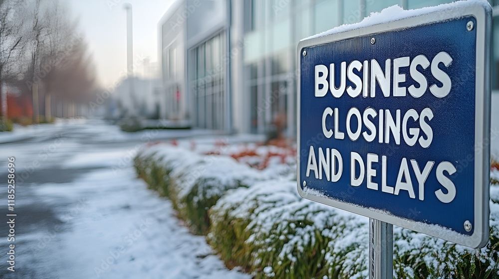 Sign that reads “BUSINESS CLOSINGS AND DELAYS”. - OFFICE - PLANT ...