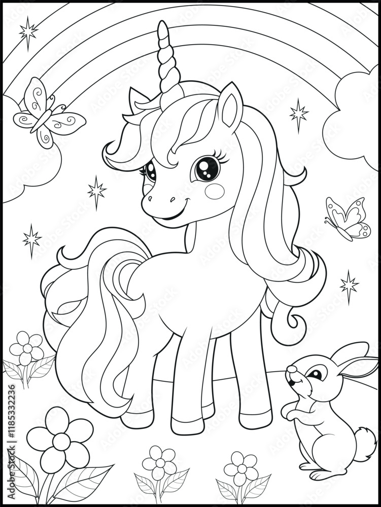 Magical Unicorn Coloring Page for Kids. Fun and Printable Activity ...