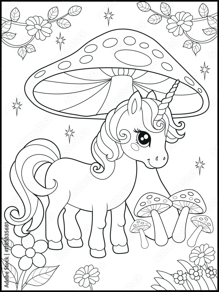 Magical Unicorn Coloring Page for Kids. Fun and Printable Activity ...