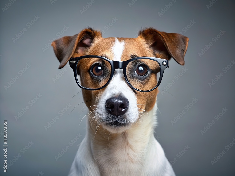 Jack Russell, intelligent pup in spectacles, embodies learning. Stock ...