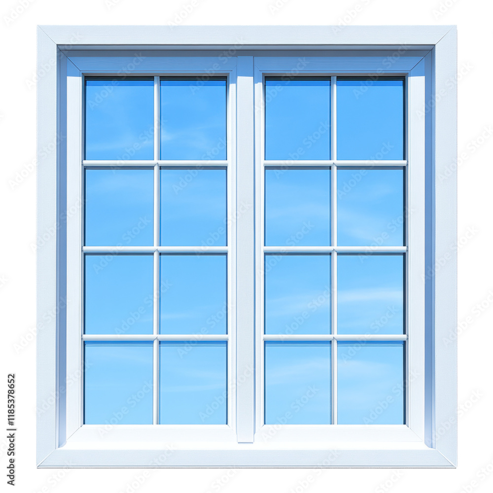 Clear blue glass window, minimalist design, transparent background ...