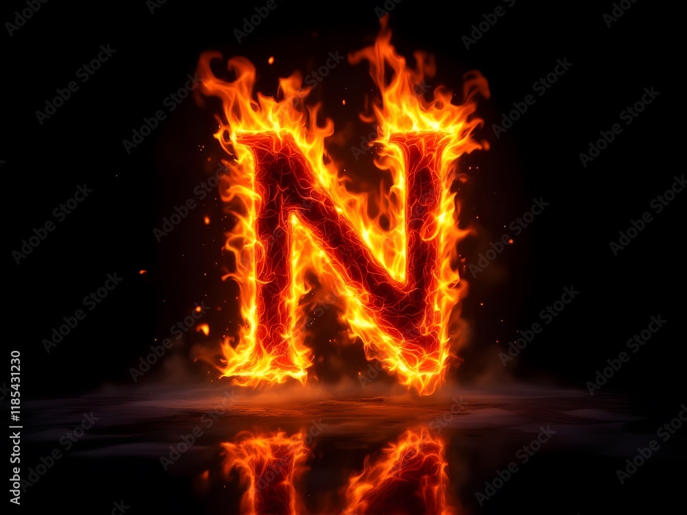 Fiery Letter N: Intense Inferno Alphabet Art Stock Photo | Adobe Stock