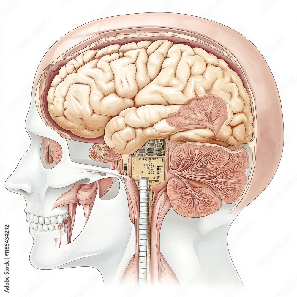 Medical illustration of human brain anatomy with detailed structures ...