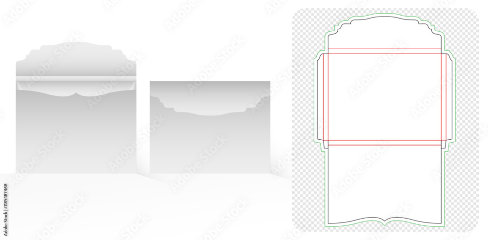 envelope packaging die cut template design with thickness isolated ...