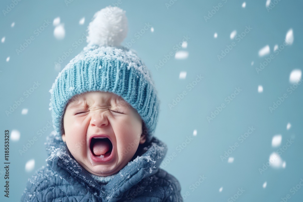 Baby in Blue Winter Hat Crying in the Snow Stock Photo | Adobe Stock