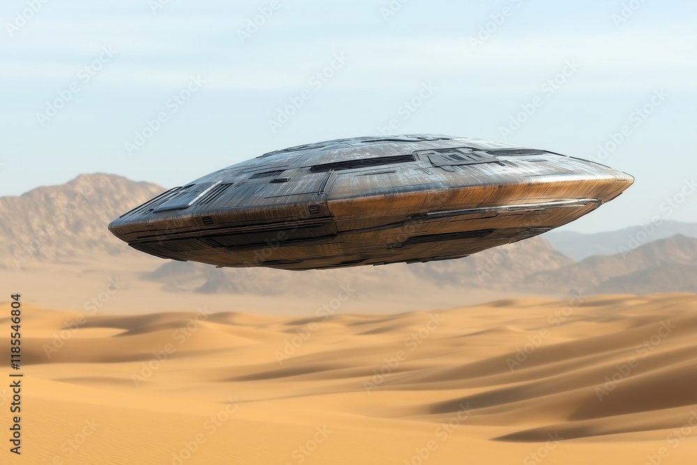 giant futuristic ufo spaceship floating in the air in the middle of a ...