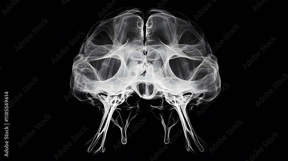 3. **A medical X-ray of the human brain showing the skull and outlines ...
