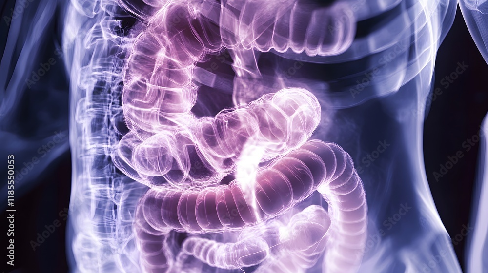 15. **An X-ray image of the human stomach and intestines, showing ...